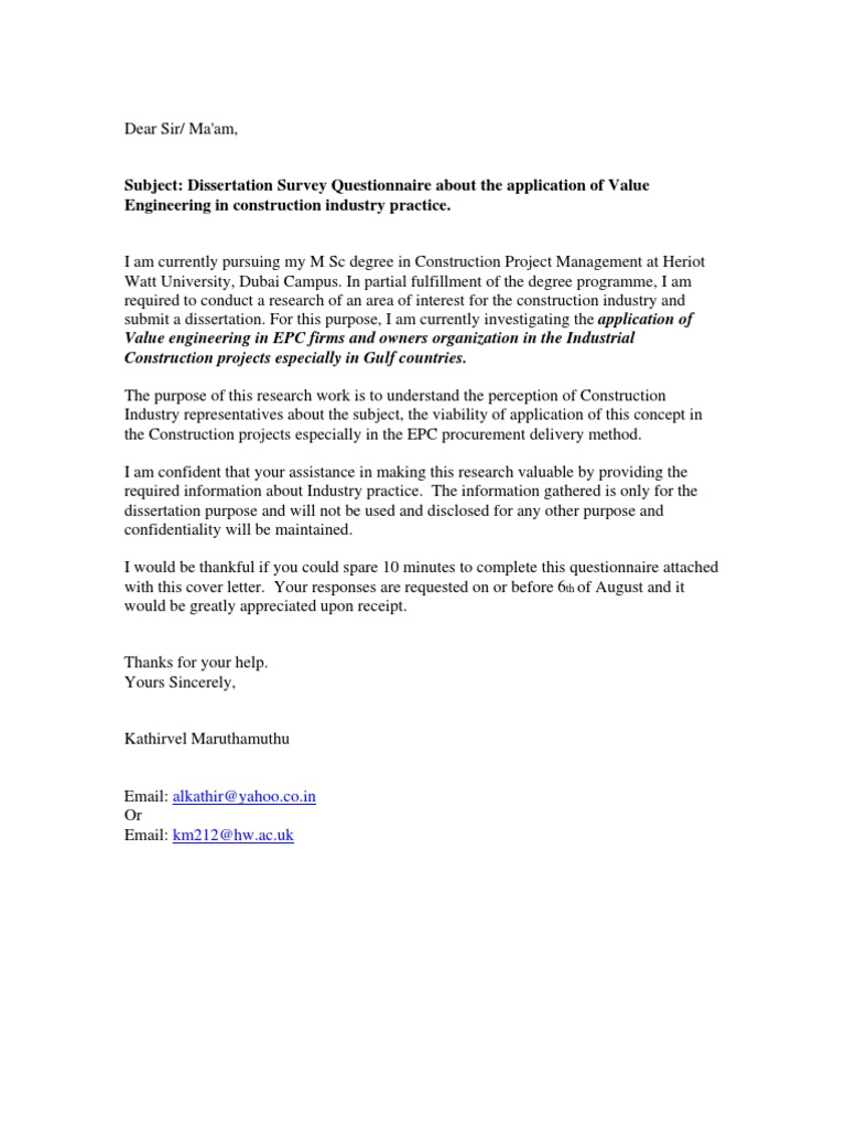 Dissertation Survey Questionnaire | PDF | Construction Management | Design