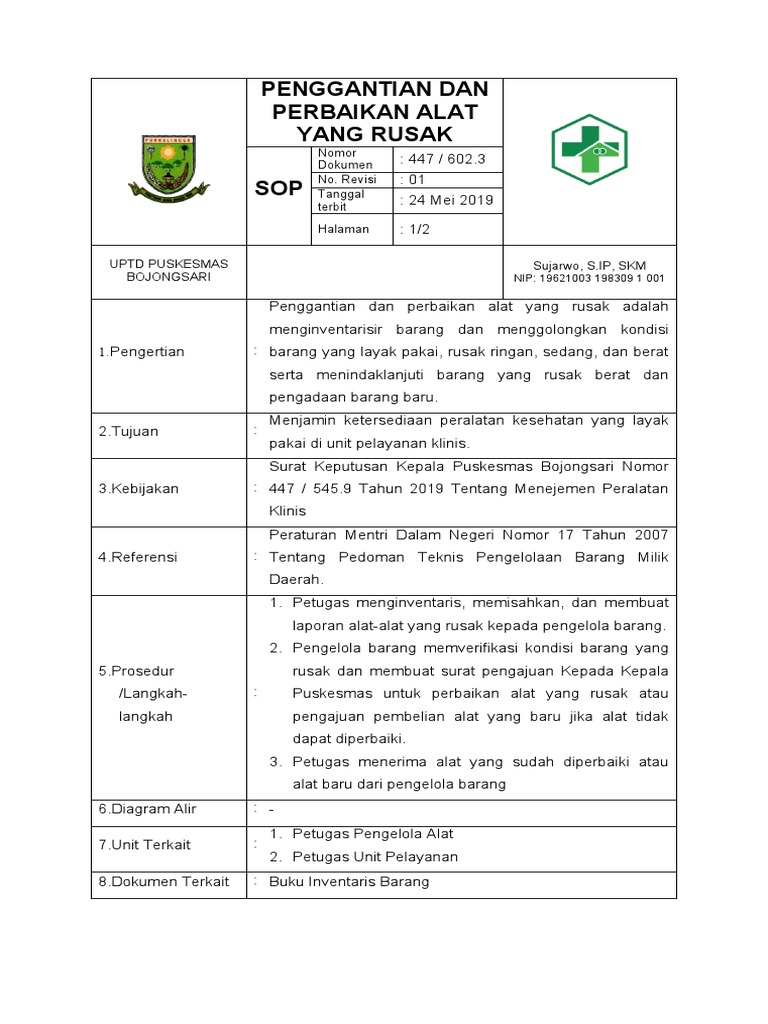 Sop Penggantian Dan Perbaikan Alat Yang Rusak | PDF