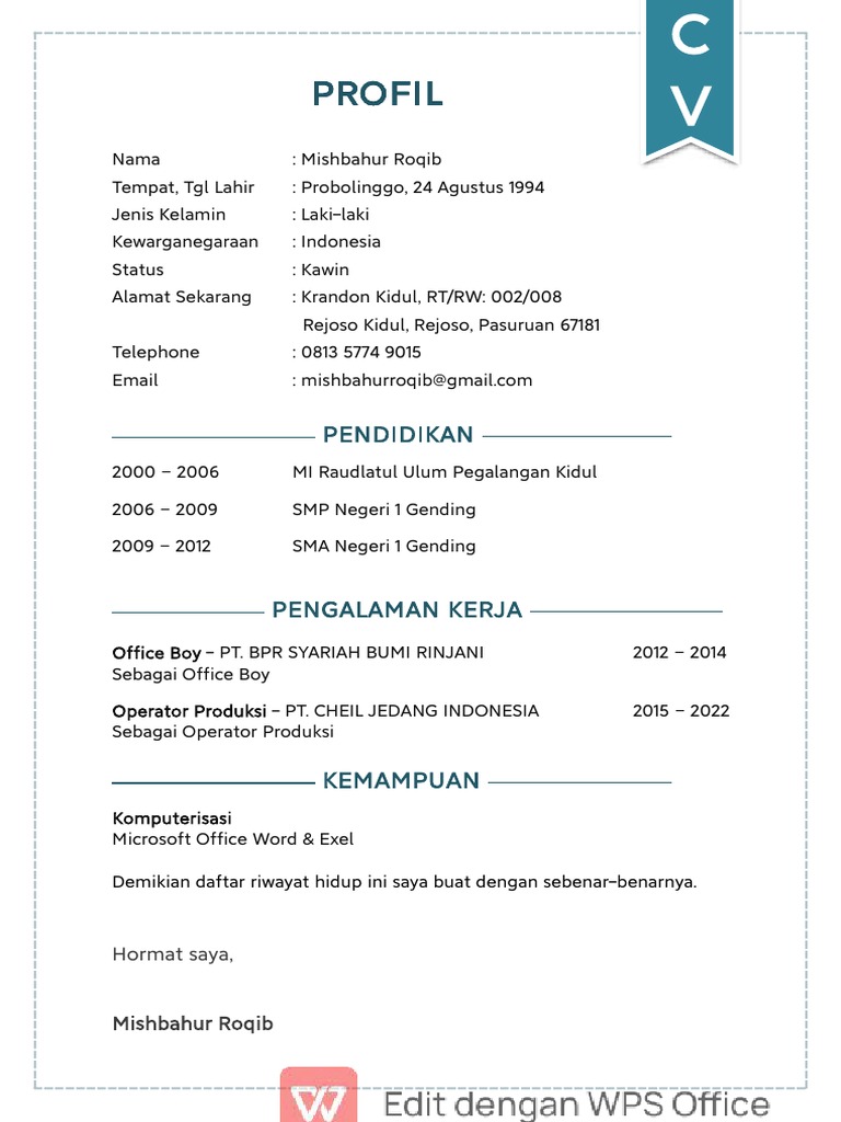 Contoh Simple Daftar Riwayat Hidup | PDF