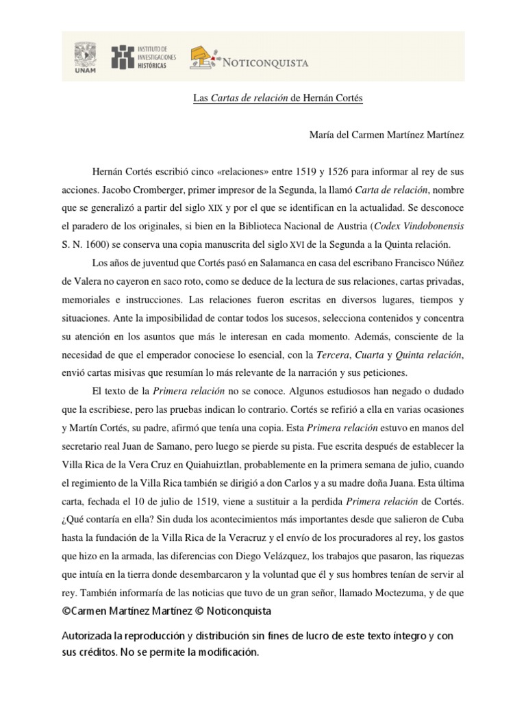 Cartas de relación de Hernán Cortés | PDF | Hernán Cortés | Nueva españa