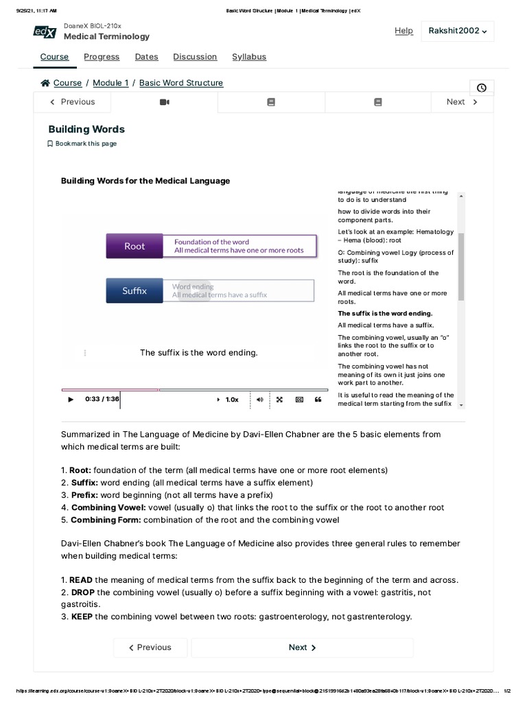 Basic Word Structure Module 1 Medical Terminology Edx Pdf