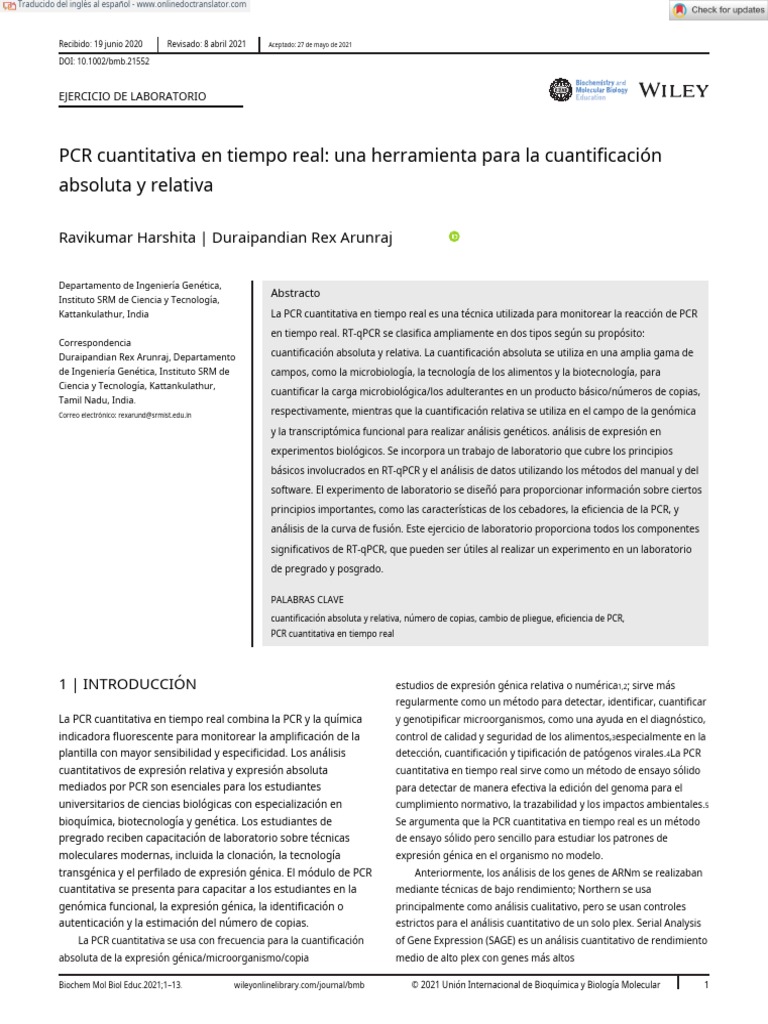 Real Time Quantitative PCR A Tool For Absolute and Relative - En.es | PDF | Reacción en cadena ...