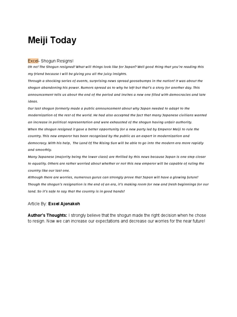 Meiji Newspaper Project - Malka, Shannon, Excel, & Hermela | PDF | Empire Of Japan