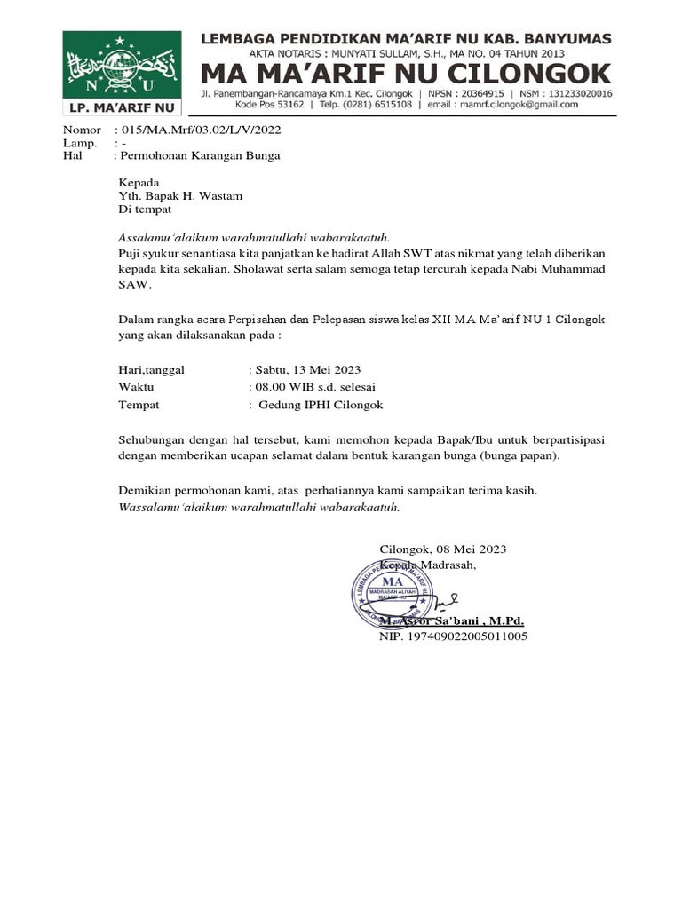 Surat Permohonan Karangan Bunga | PDF