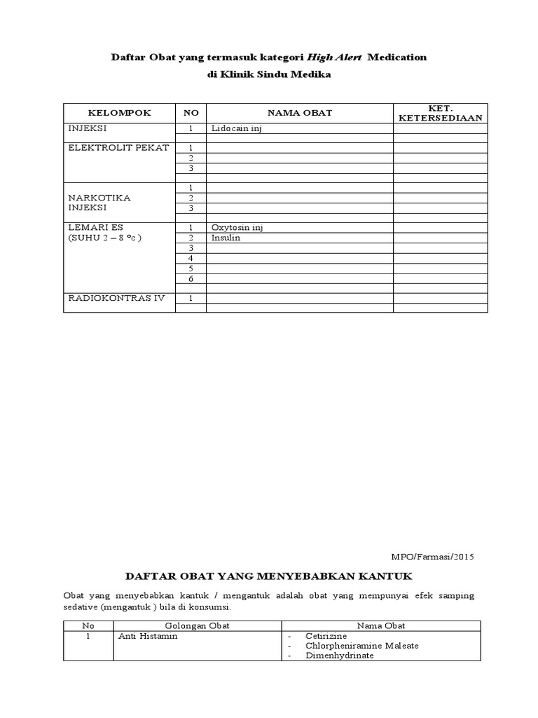 Daftar Obat High Alert | PDF