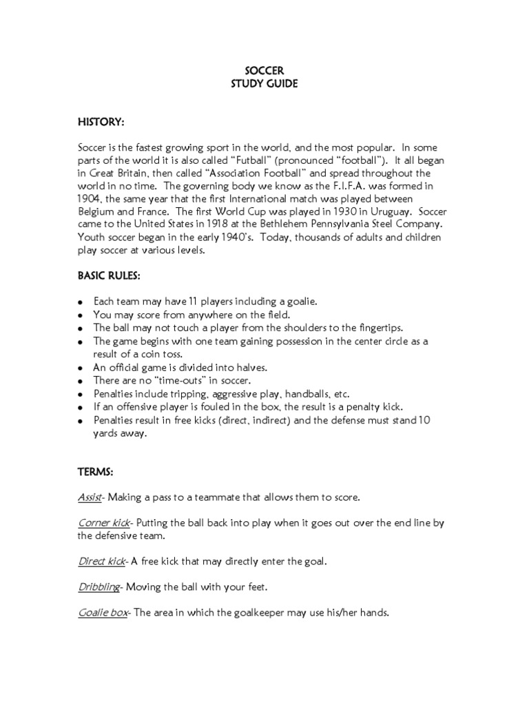SOCCER Study Guide | PDF | Association Football | Sports