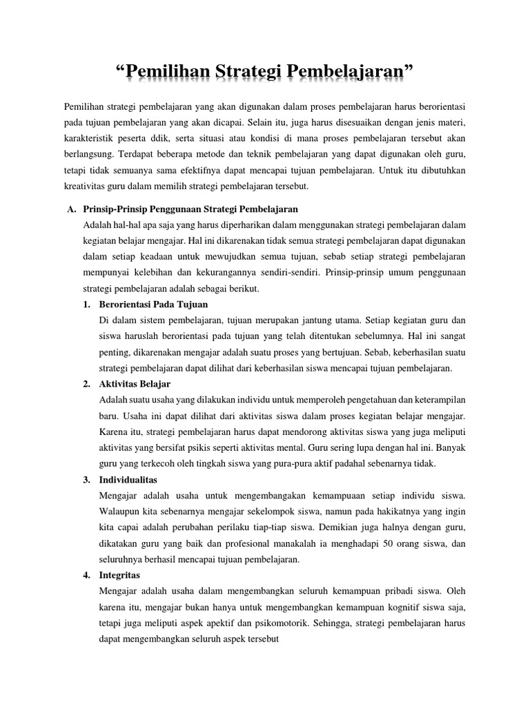 Pemilihan Strategi Pembelajaran | PDF