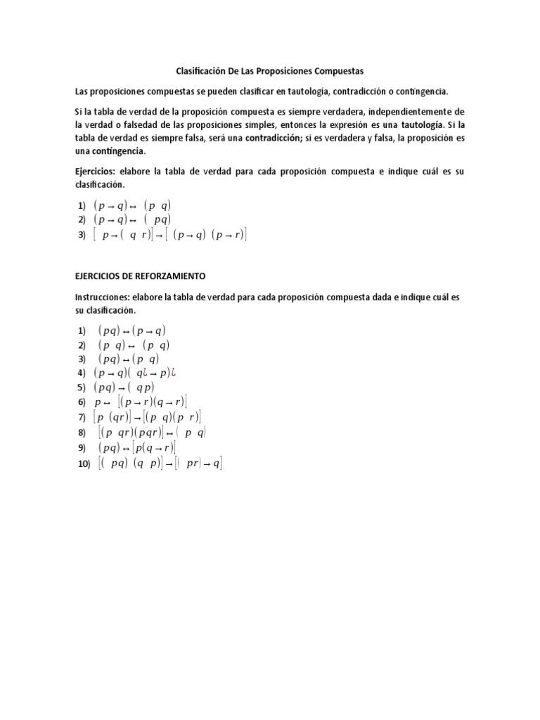 Clasificación de Las Proposiciones Compuestas | PDF