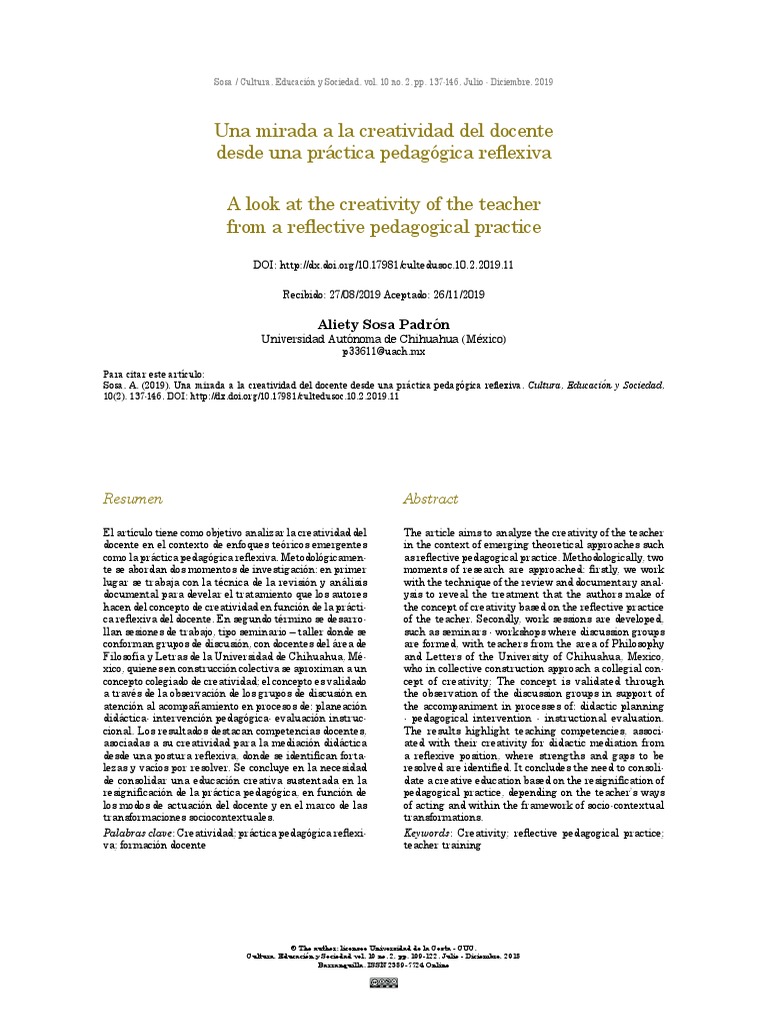 Una Mirada A La Creatividad Del Docente Desde Una Práctica Pedagógica