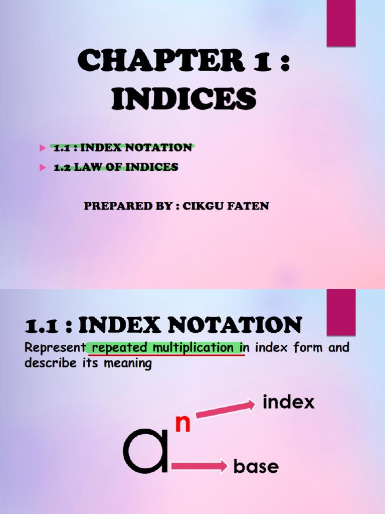 Chapter 1 - Indices Cikgu Faten | PDF | Multiplication | Arithmetic