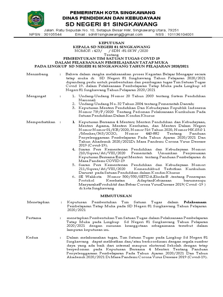 Contoh SK TIM SATGAS COVID | PDF