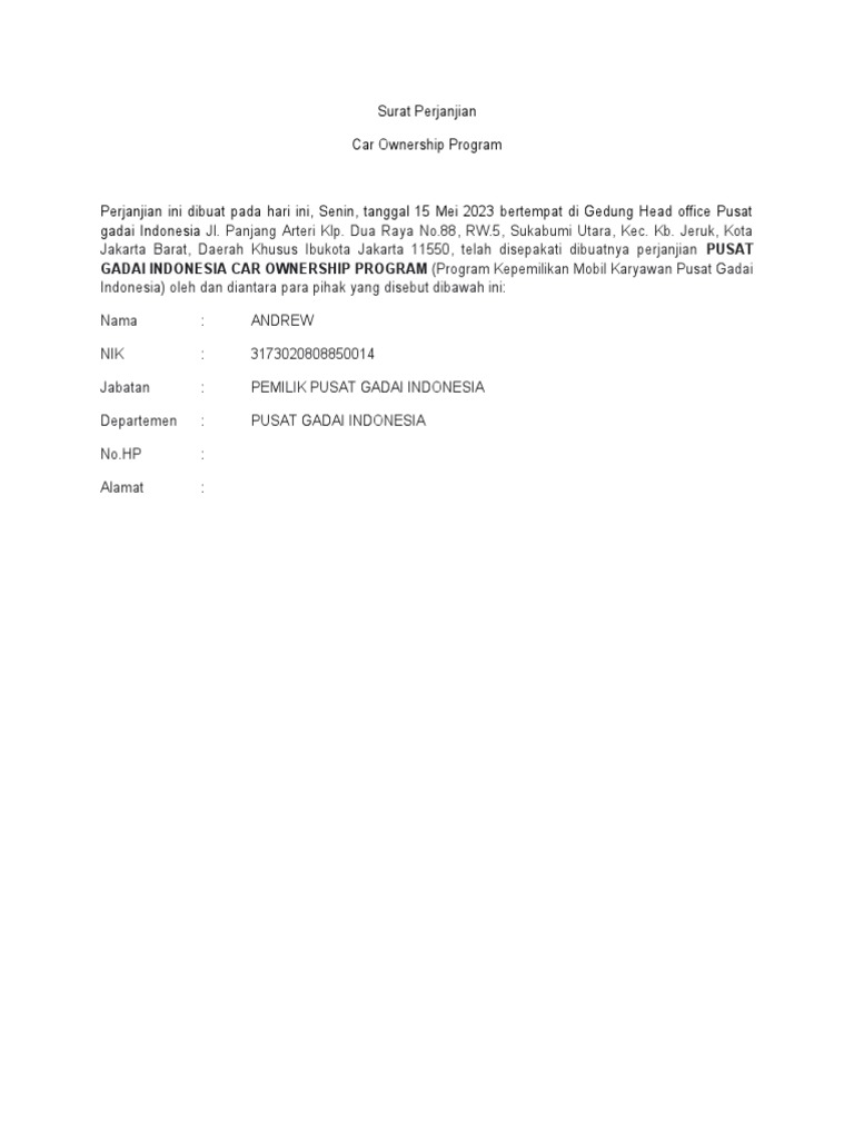 Surat Perjanjian COP | PDF