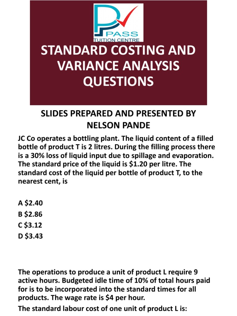 Cima Standard Costing and Variance Analysis Session 1 Questions | PDF ...