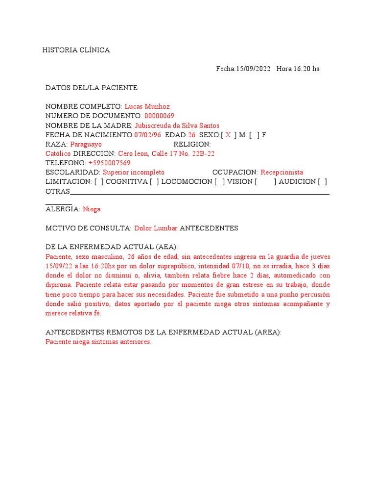 Historia Clinica Completa | PDF | Examen físico | Medicina