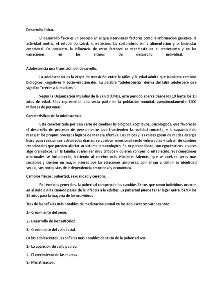 Desarrollo Adolescente: Cambios y Salud | PDF | Adolescencia | Hormona ...