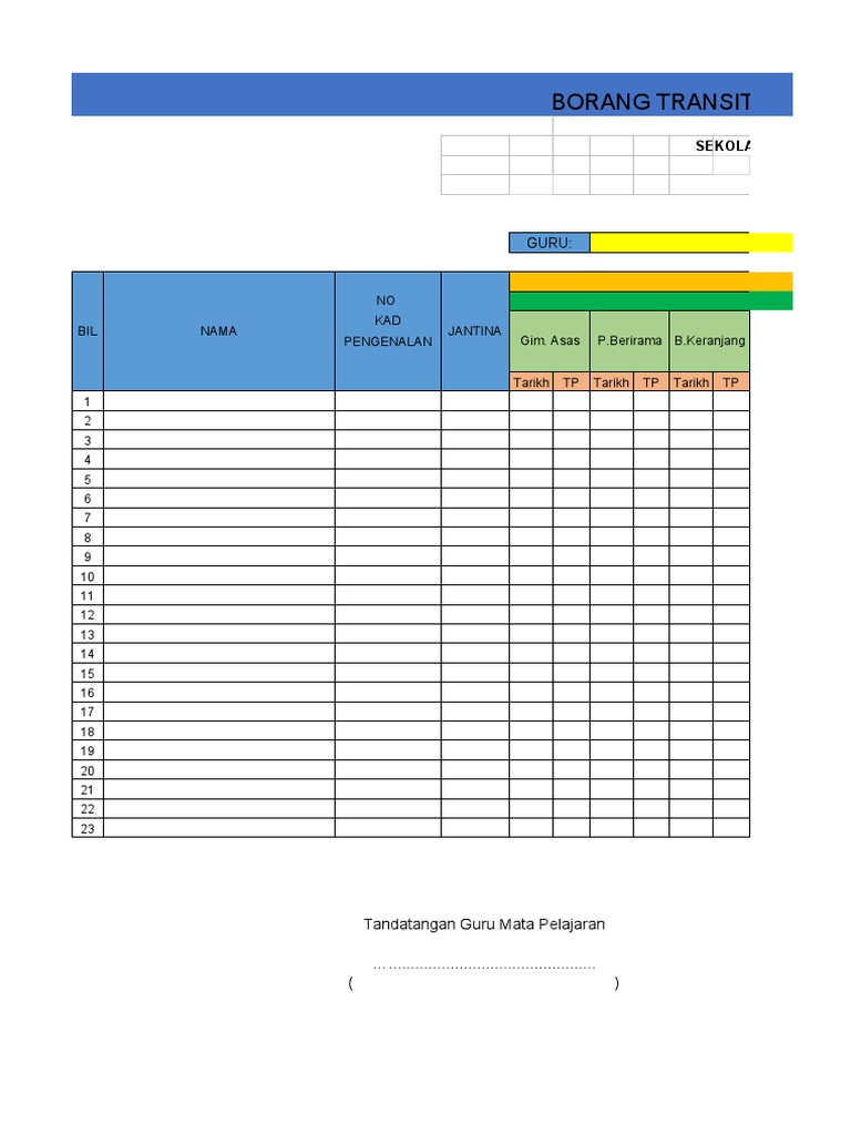Borang Transit PBD PJK Ting 3 | PDF