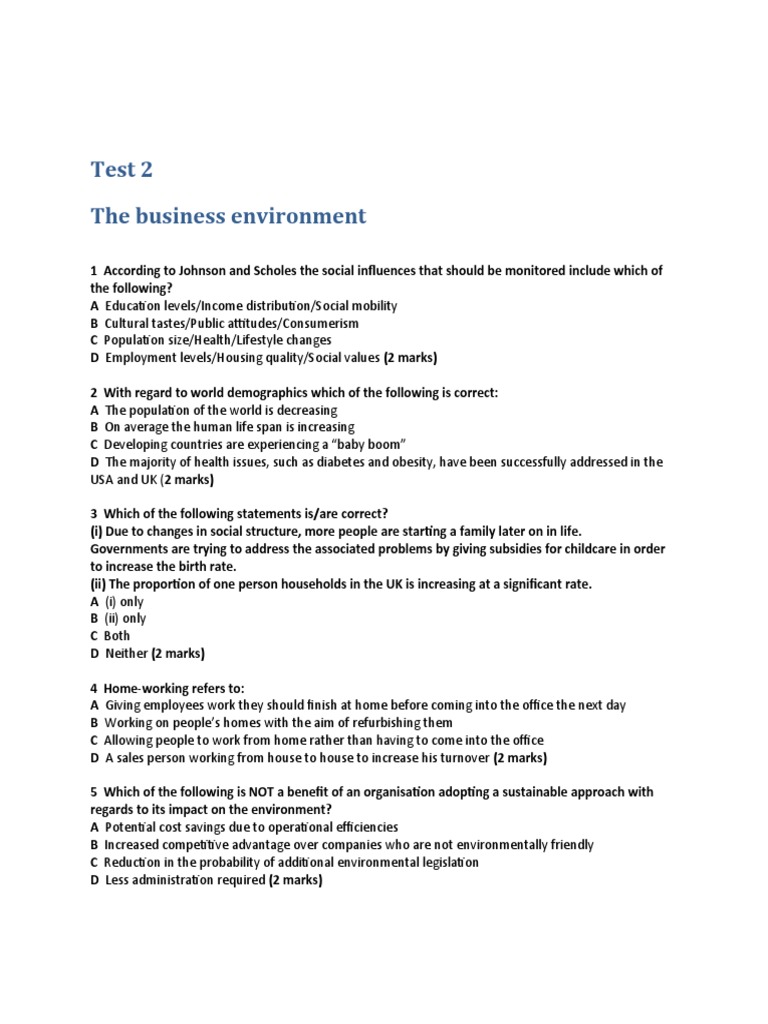 Test 2 The Business Environment | PDF | Employment | Business Economics