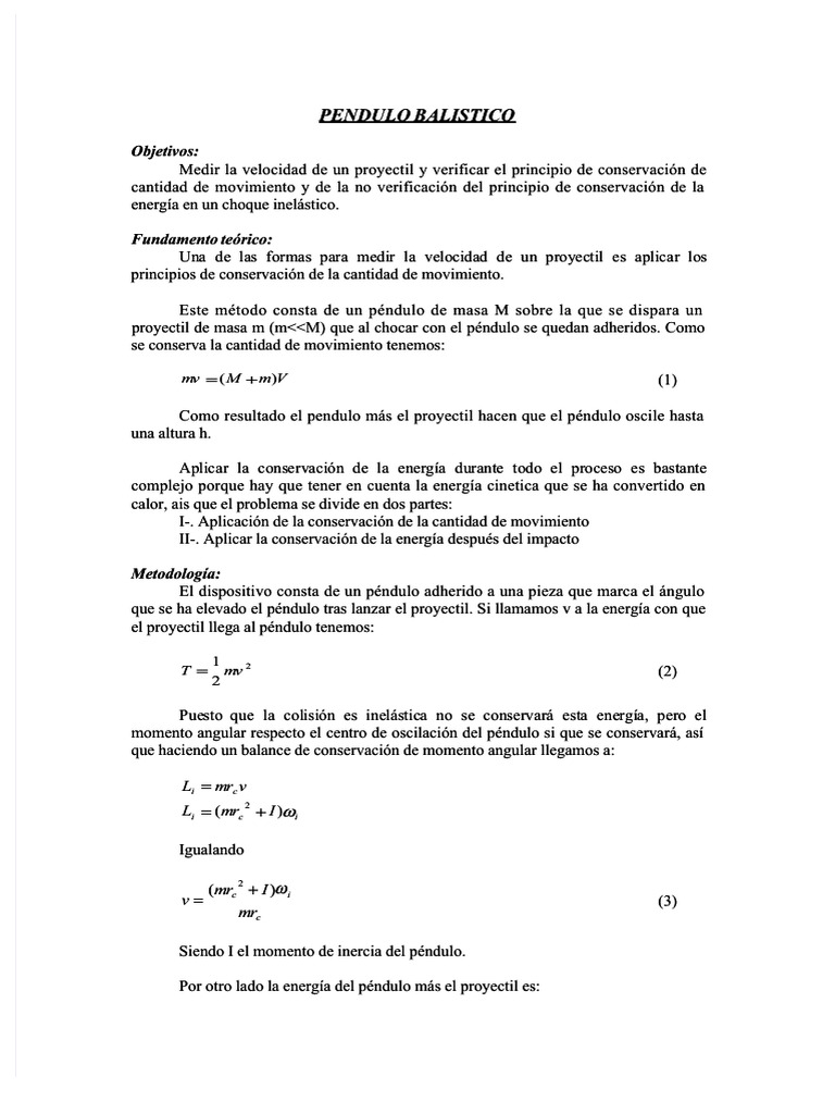 PDF Pendulo Balistico Compress 2 | PDF | Naturaleza | Cantidades fisicas