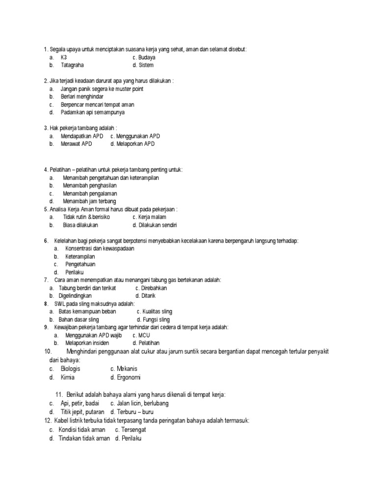 Contoh Soal Quiz K3 | PDF