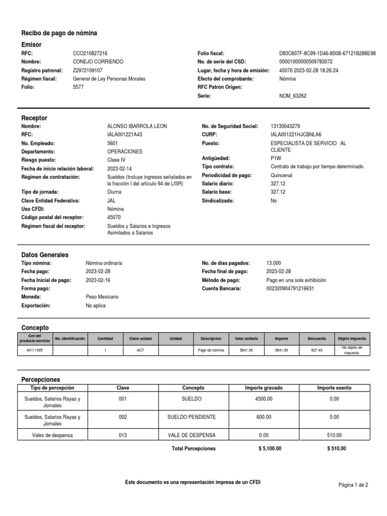Recibo de Nomina | PDF | Salario | Economias