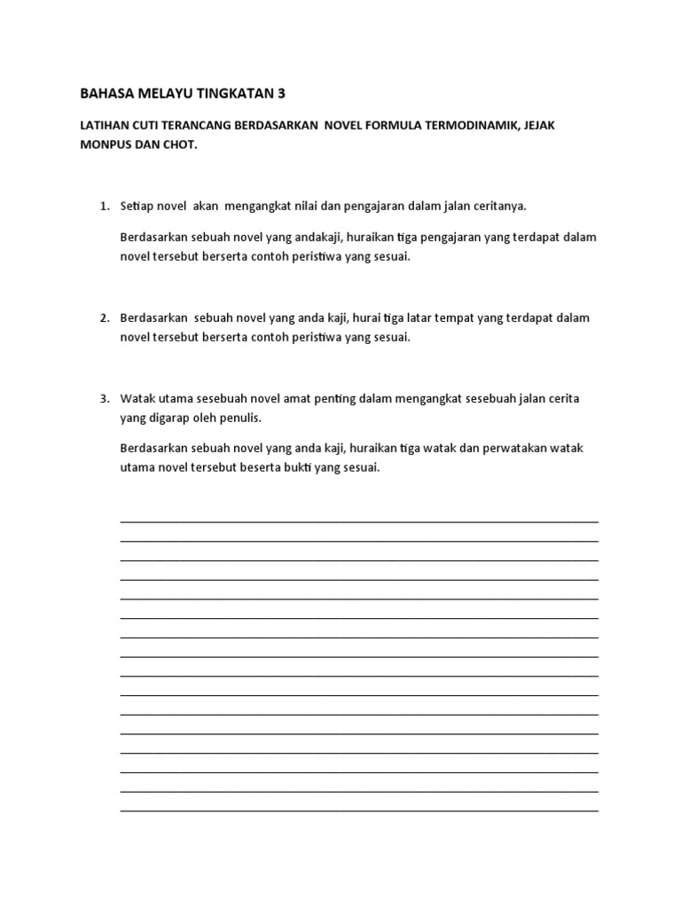 3 Novel BM TINGKATAN 3 | PDF