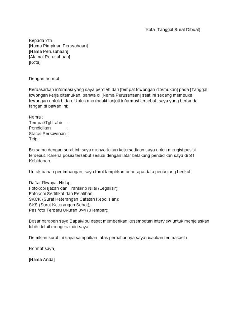 Contoh Surat Lamaran Kerja PDF | PDF