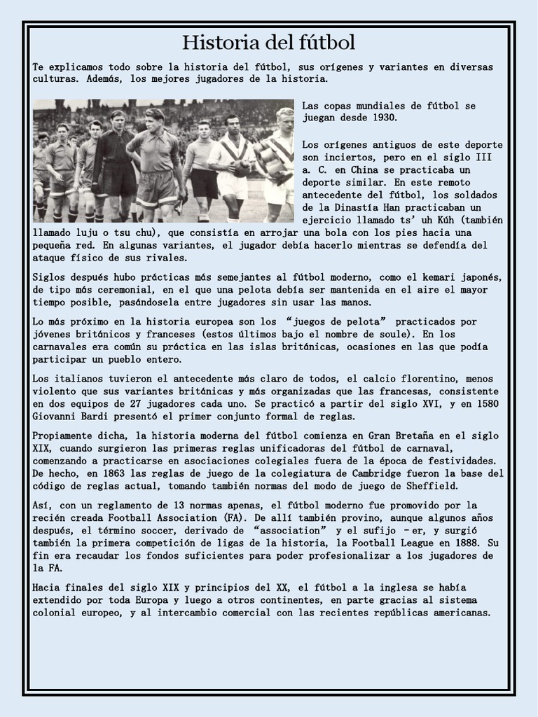 Historia Del Fútbol | PDF | Asociación de Futbol | Deportes de equipo