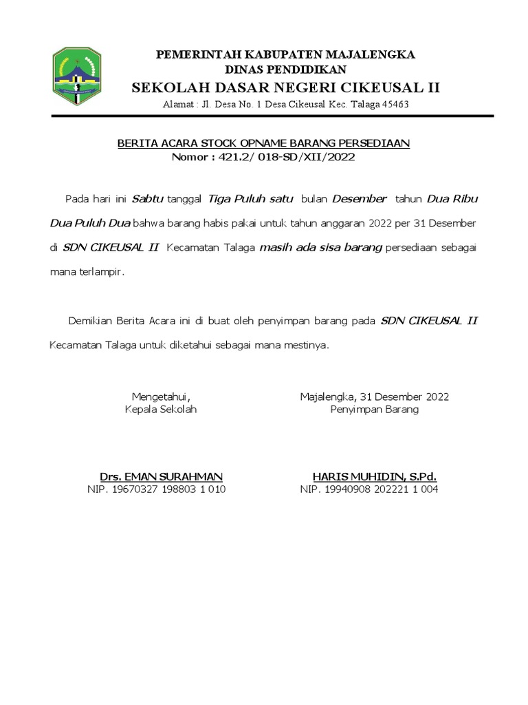 Berita Acara Stock Opname | PDF
