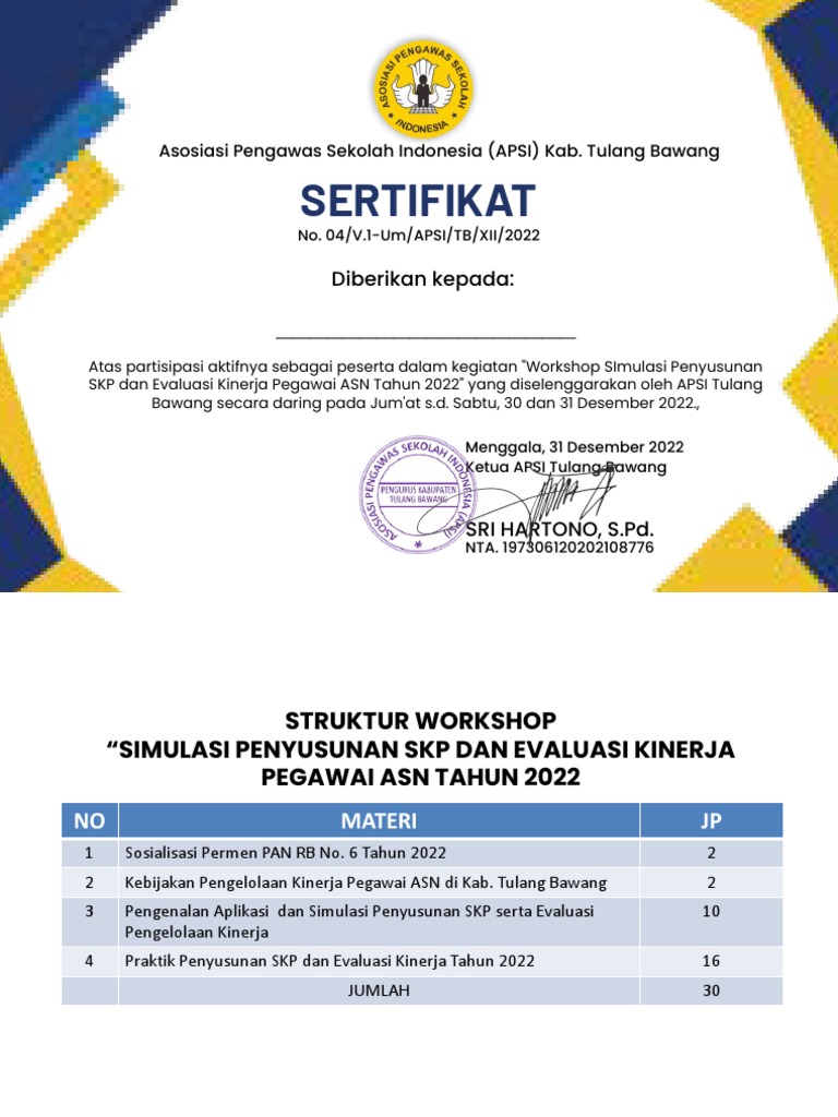 Sertifikat Workshop SKP ASN 2022 | PDF