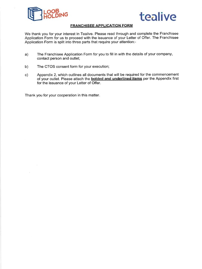 Franchisee Application Form 2022 | PDF