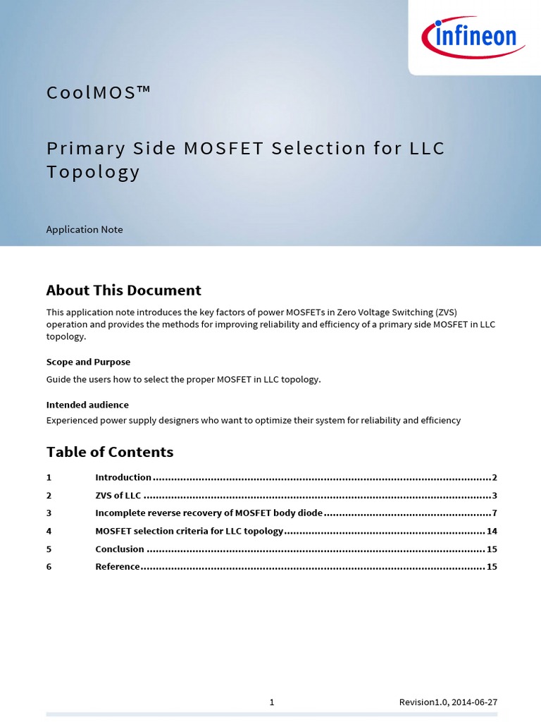 Infineon-ApplicationNote MOSFET CoolMOS Primary Side MOSFET Selection For LLC-AN-v01 00-EN | PDF ...