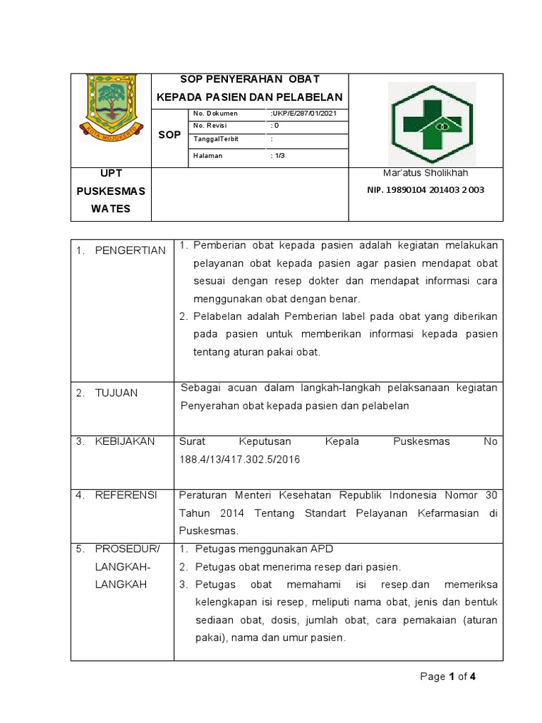 8.2.3.3. SOP Pemberian Obat Kepada Pasien Dan Pemberian Etiket | PDF