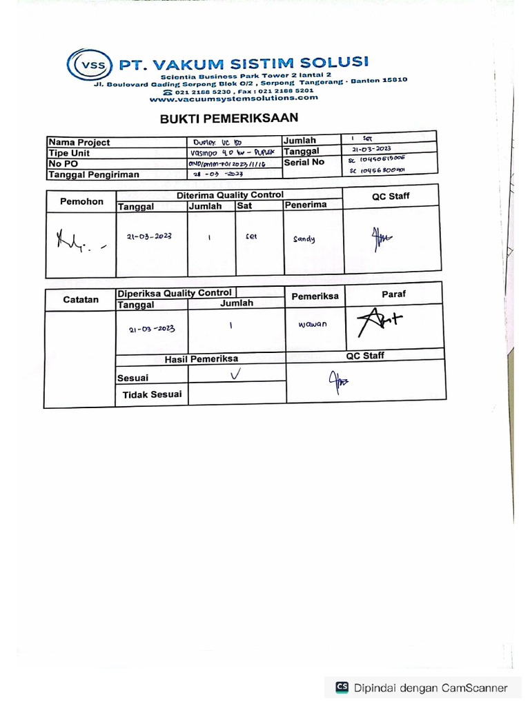 Checklist Form QC | PDF