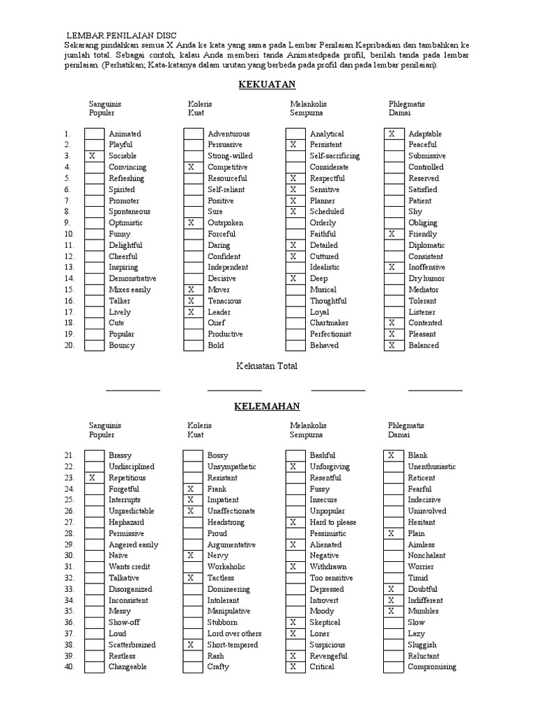 LEMBAR PENILAIAN KEPRIBADIAN - DISC (4) | PDF