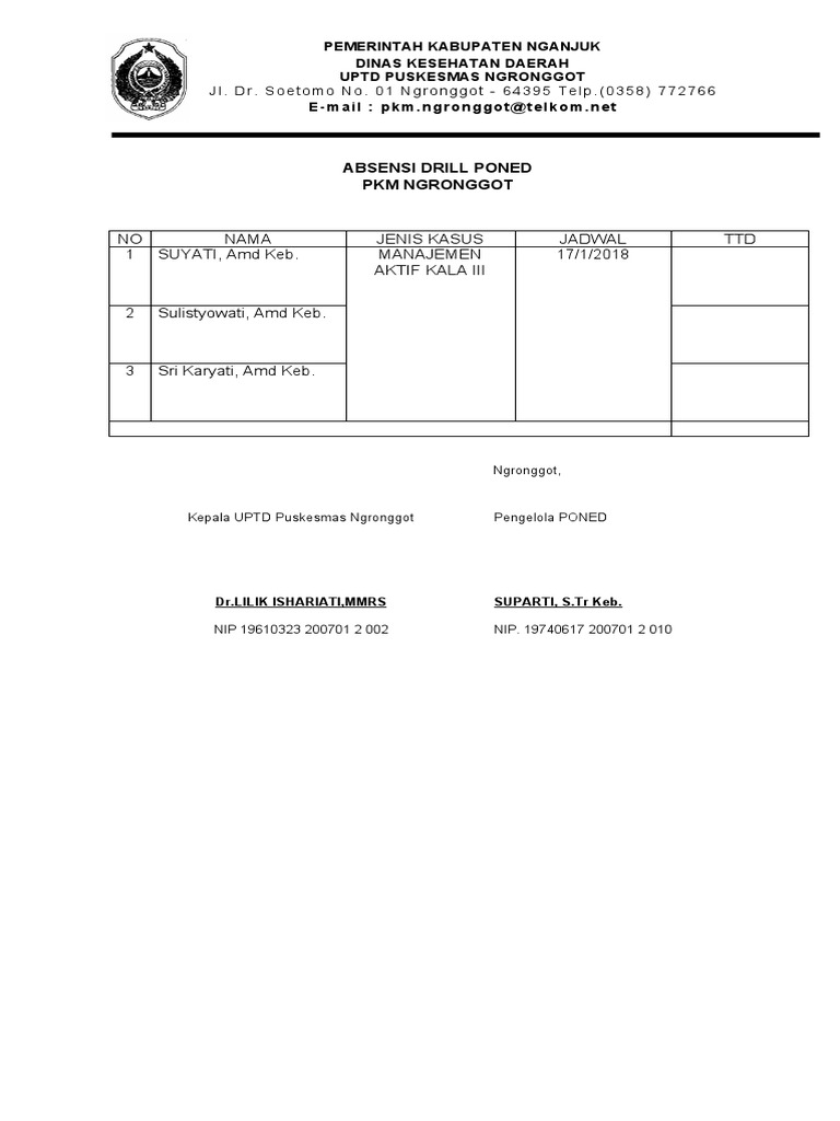 Absensi Drill Poned | PDF