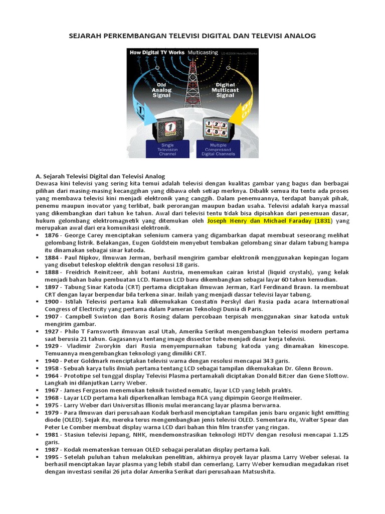 Sejarah Perkembangan Televisi Digital Dan Televisi Analog | PDF | Teknologi & Rekayasa