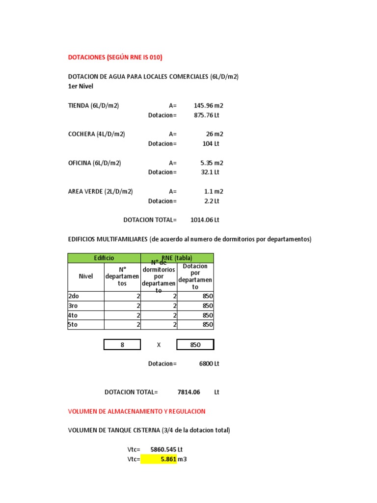 Calculo de Tanque Elevado y Cisterna | PDF | Plomería | Ingeniería hidráulica