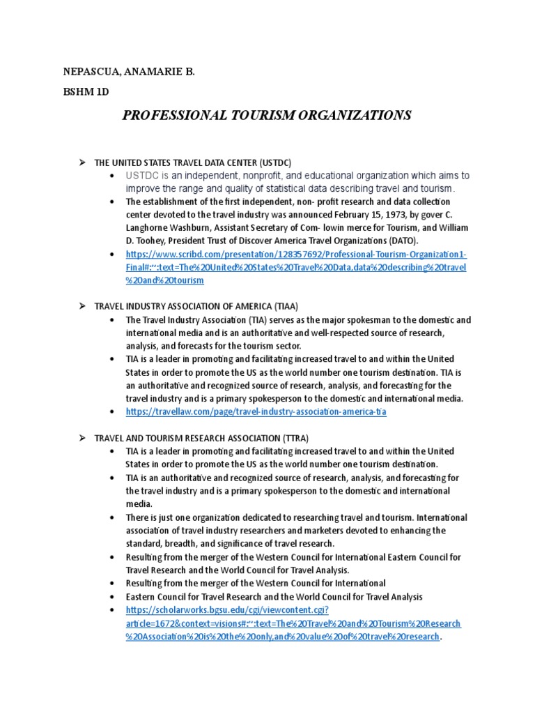 Professional Tourism Organizations | PDF | Travel Agency