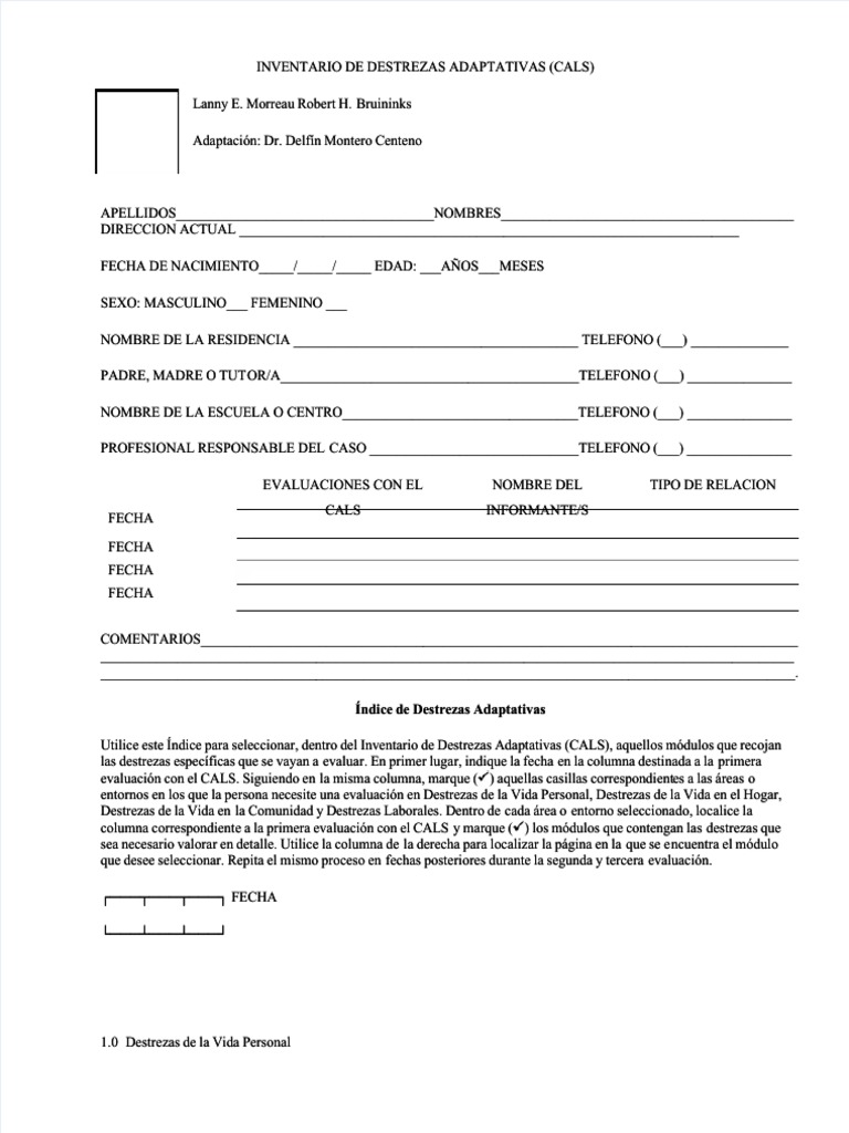 Inventario de Destrezas Adaptativas CALS | PDF