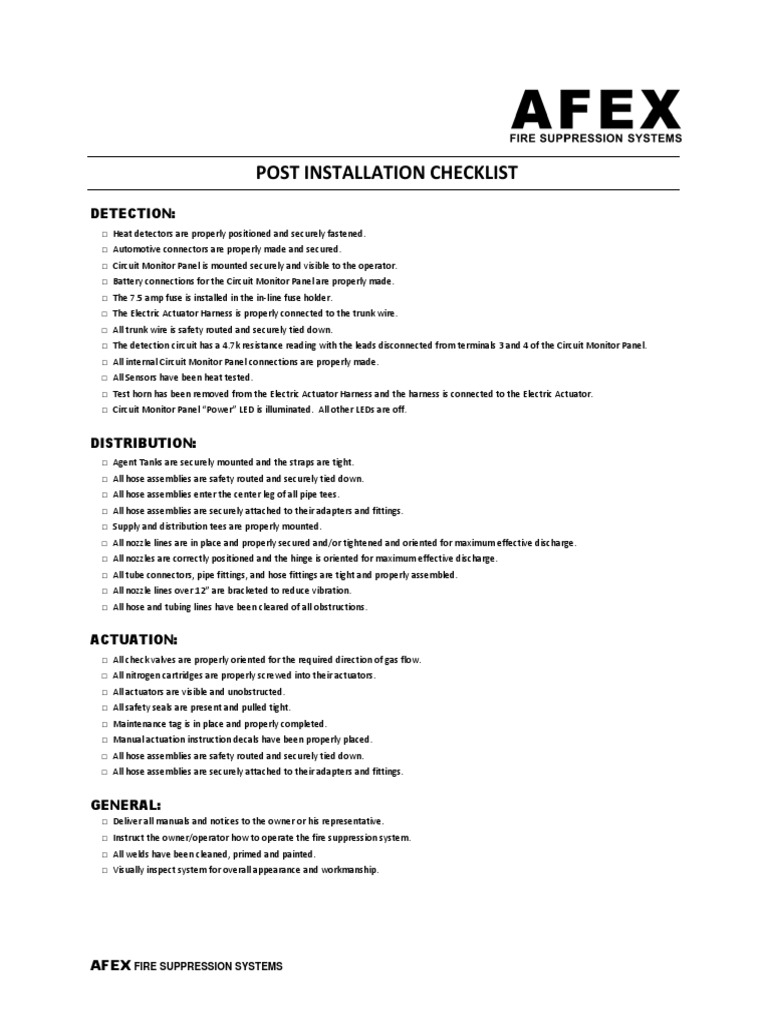 Post Installation Checklist | PDF | Pipe (Fluid Conveyance) | Fuse ...