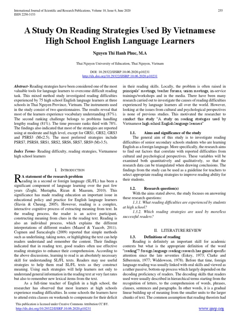 A Study On Reading Strategies Used by Vietnamese H | PDF | Reading ...