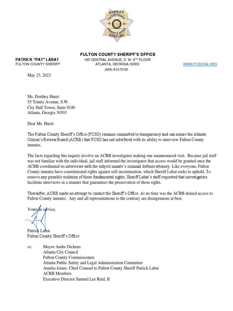 Letter - Ms. Dorthey Hurst - ACRB Board Chair | PDF | Social Science