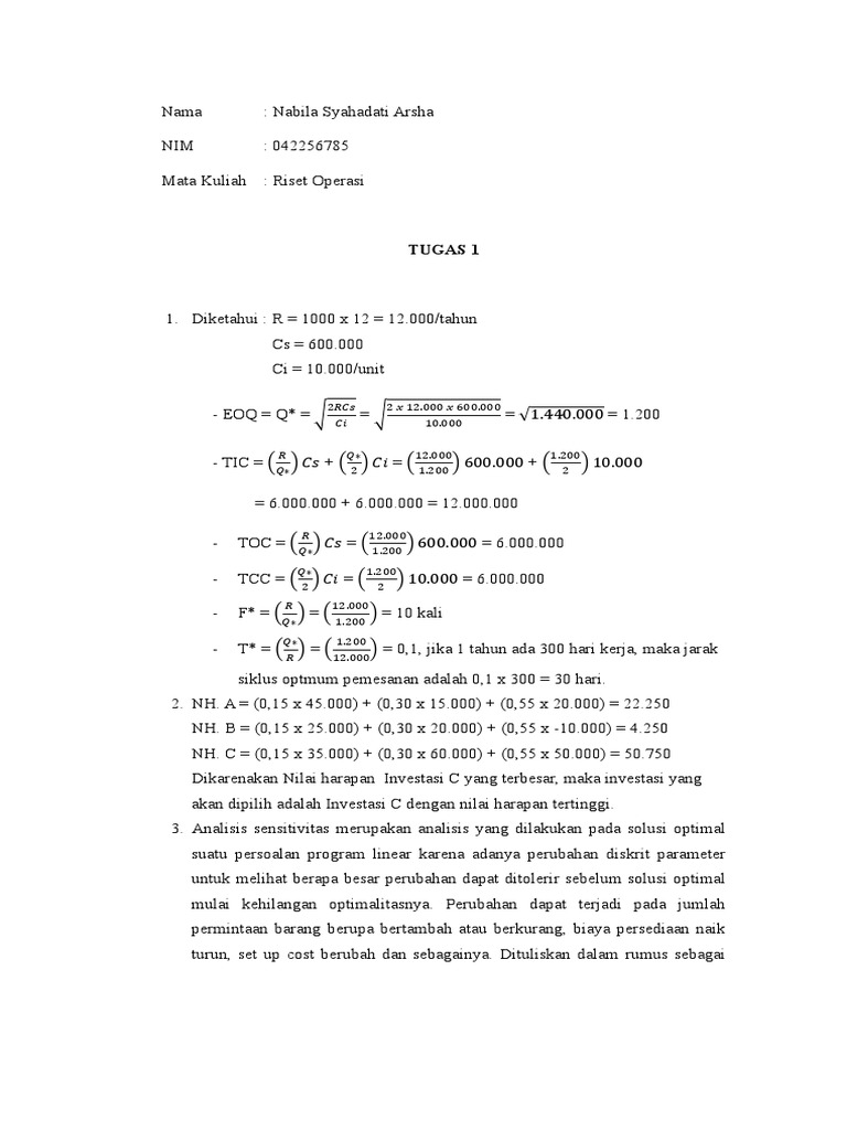 Tugas 1 - Riset Operasi | PDF | Metode & Bahan Ajar | Sains & Matematika
