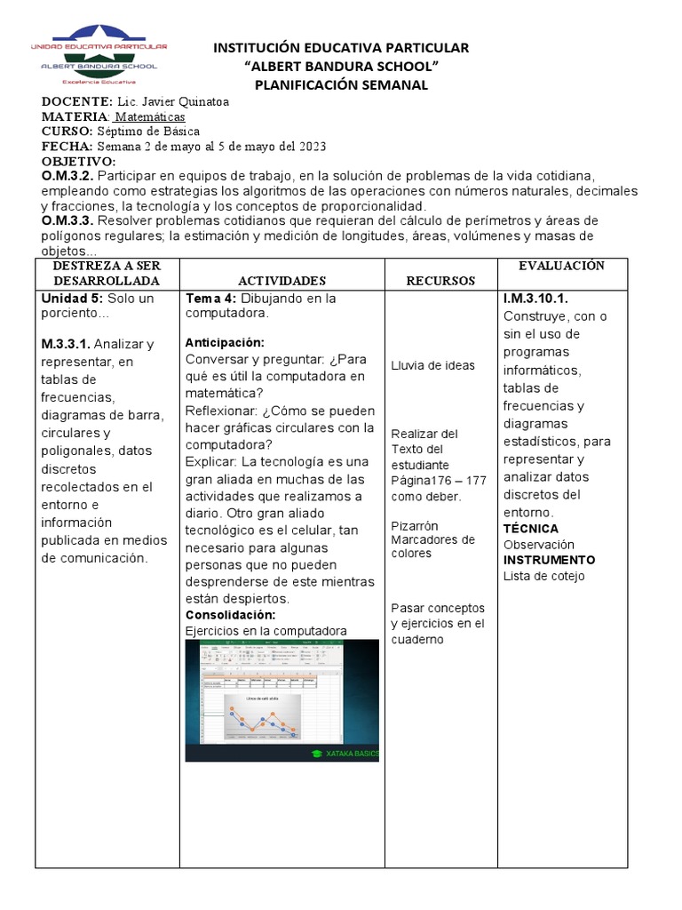 Planificacion Semanal MAYO Matemáticas | PDF | Estadísticas | Matemáticas