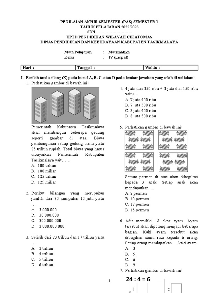 Draf Soal - Kunci Jawaban - Mapel Matematika - Kelas 4 - Kurikulum Merdeka | PDF