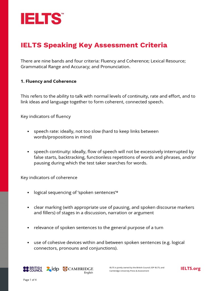 IELTS Speaking Assessment Criteria | PDF | Stress (Linguistics) | Fluency