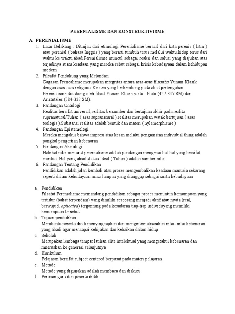 Perenialisme Dan Konstruktivisme | PDF
