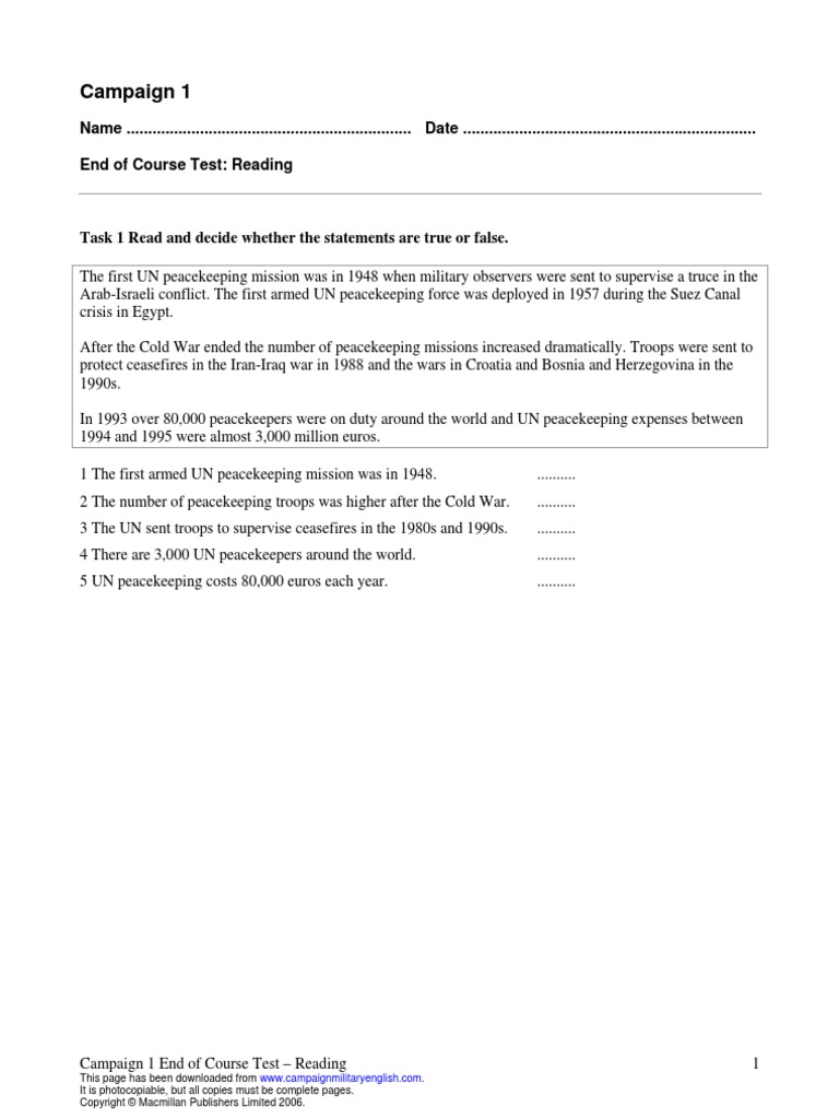 End Course Reading Test 1 | PDF | Peacekeeping | United Nations