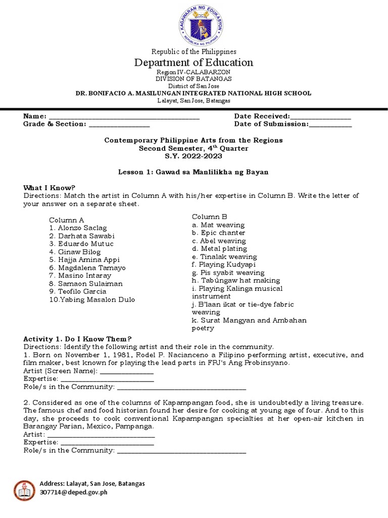 Cpar q4w2 Activity Sheet | PDF | Philippines