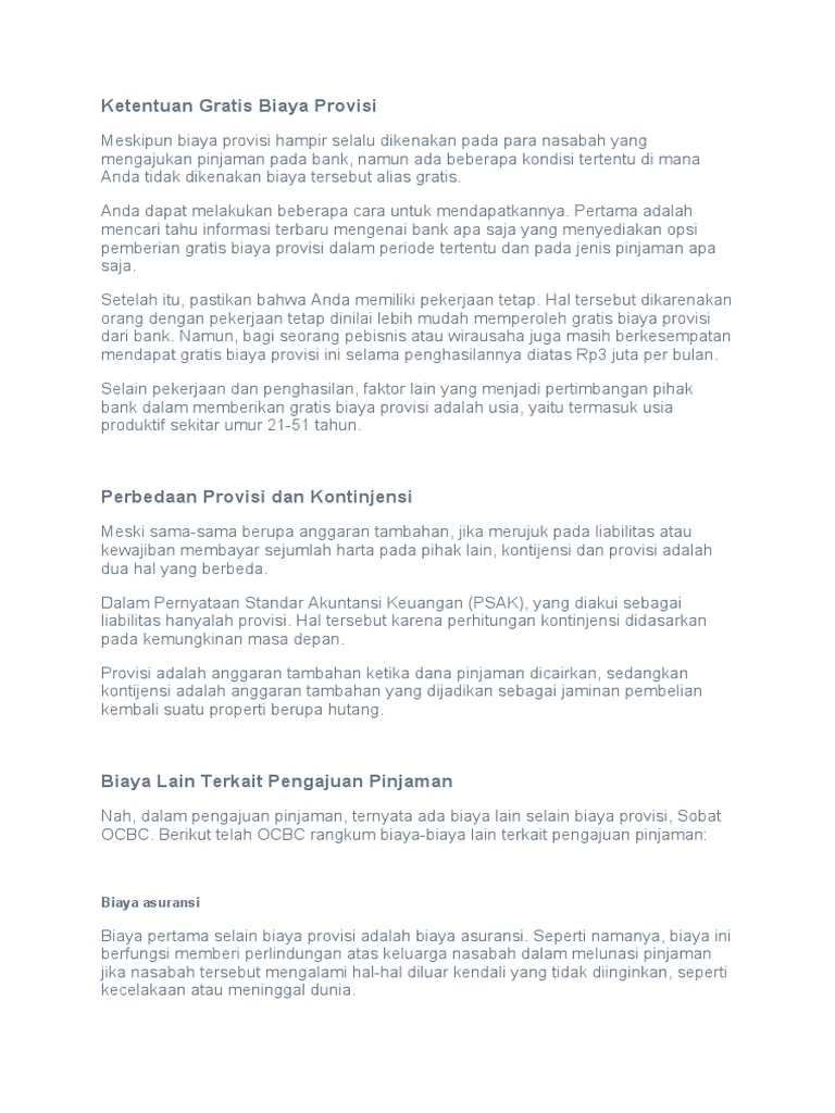 Ketentuan Gratis Biaya Provisi | PDF